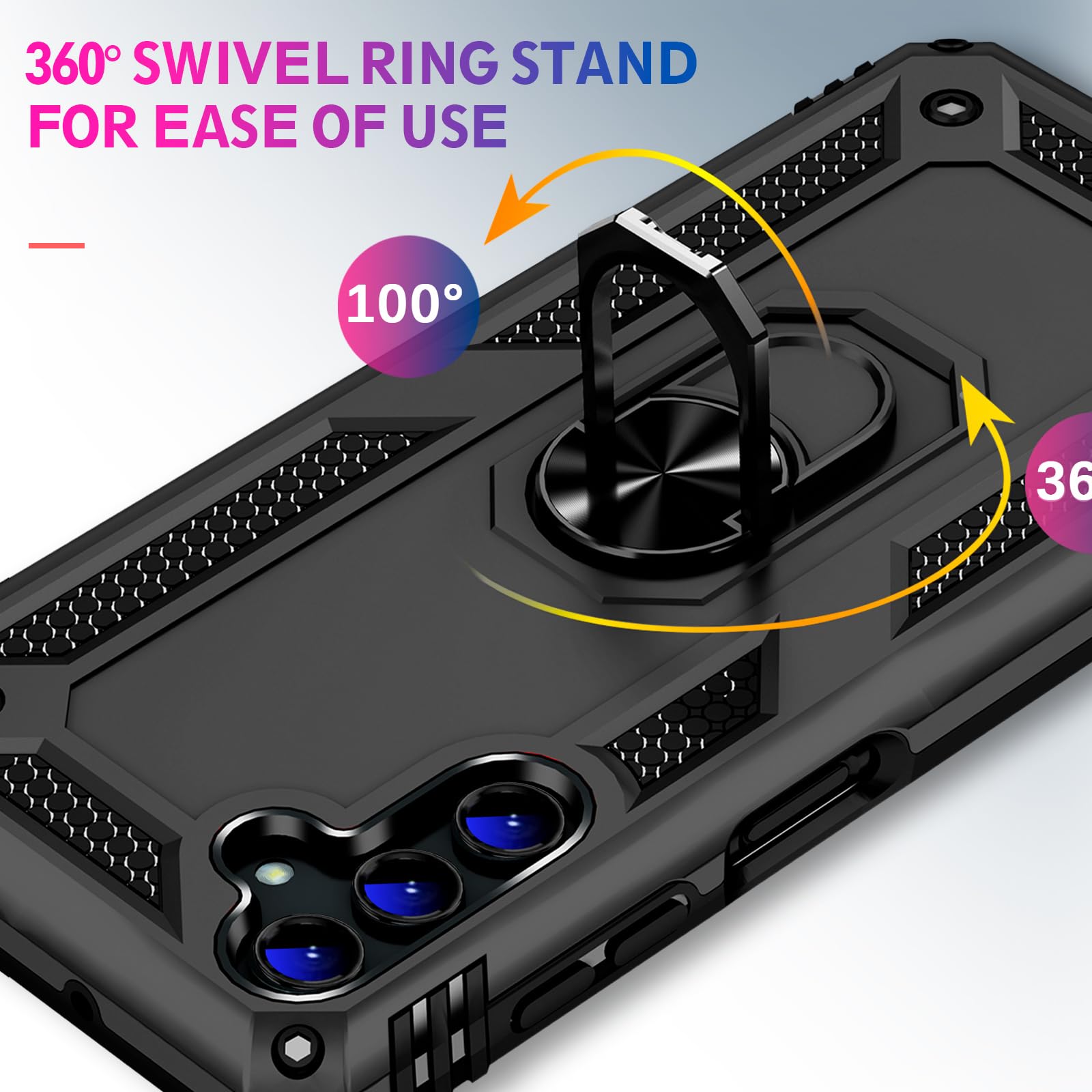 for Samsung Galaxy S23 FE Case with Screen Protector, Military Grade Rugged Shockproof Heavy Duty Galaxy S23 FE Protective Cover for Samsung S23 FE 5G Magnetic Ring Kickstand Phone Case (Black)