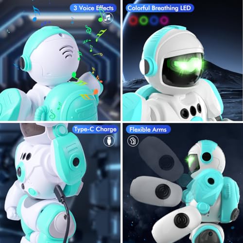 VATOS Robot Toys for Kids, Remote Control Robot with Record Voice & Gesture Sensing Control, Rechargeable Programmable Music Dancing Functions Cool Birthday Gift for Toddler Boys Age 3 4 5 6 Years Old
