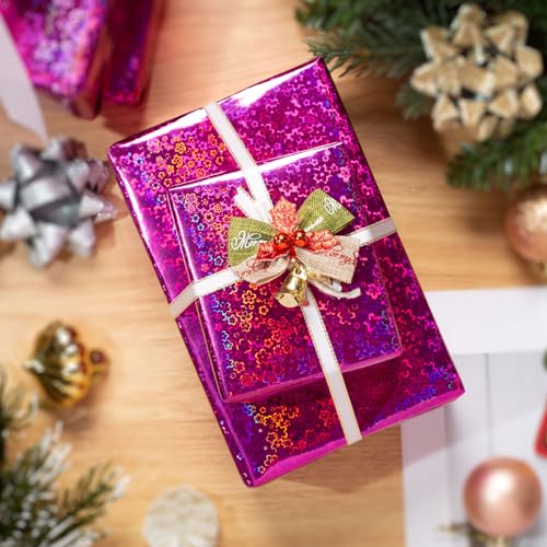 Flyhill Purple Shimmering Floral Wrapping Paper Roll-Holographic Iridescent Foil Gift Wrap for Mother's Day,Birthday,Wedding-17inch*32.8ft (46.8sq.ft.ttl)