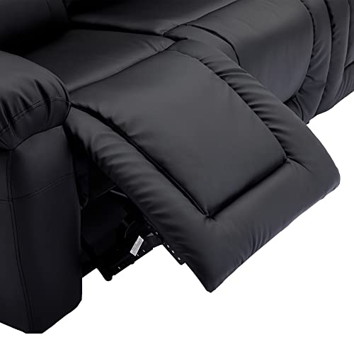 PU Leather Double Reclining Sofa with Center Console, Upholstery Manual Recliner Loveseat Couch w/Easy Pull Handles and Adjustable Footrest, 2-Seater Sofa & Couch for Home Theater Seating
