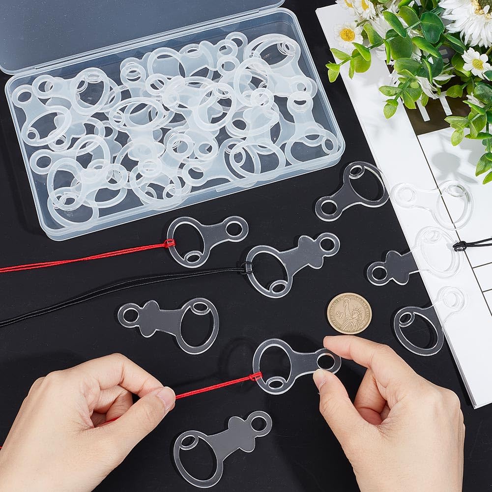 CRASPIRE 40Pcs 2 Size Acrylic Floss Bobbins Clear Embroidery Thread Transparent Drops Key Shape Cross Stitch Chips Sewing Board Organizers with Box for Craft DIY Storage