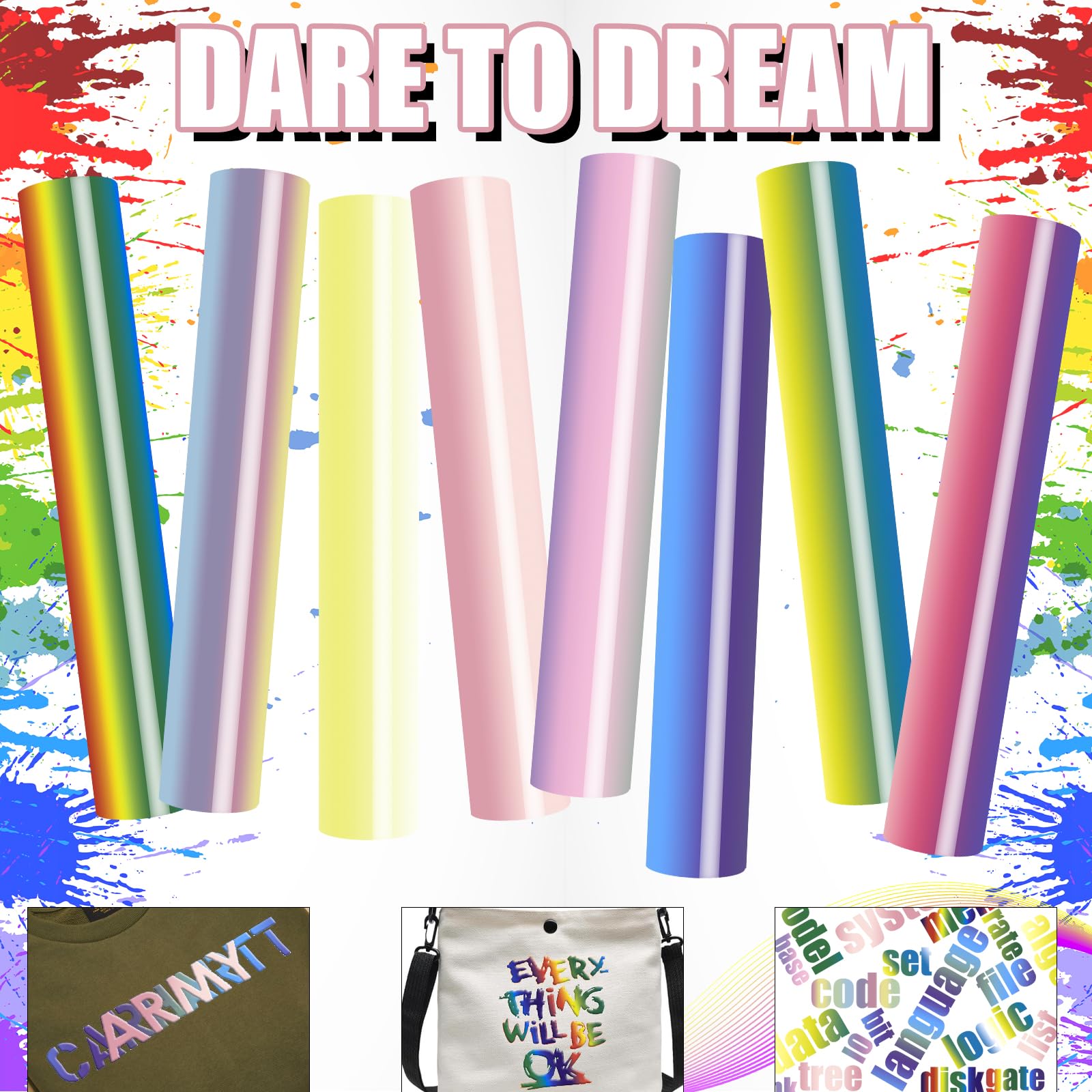 Puff Vinyl Heat Transfer 3D - Puff HTV Vinyl Gradient Colour 8 Sheets 12"x 10" Puff Heat Transfer Vinyl for T-Shirt Clothes Compatible with Cricut Air or Maker (Gradient Colour)