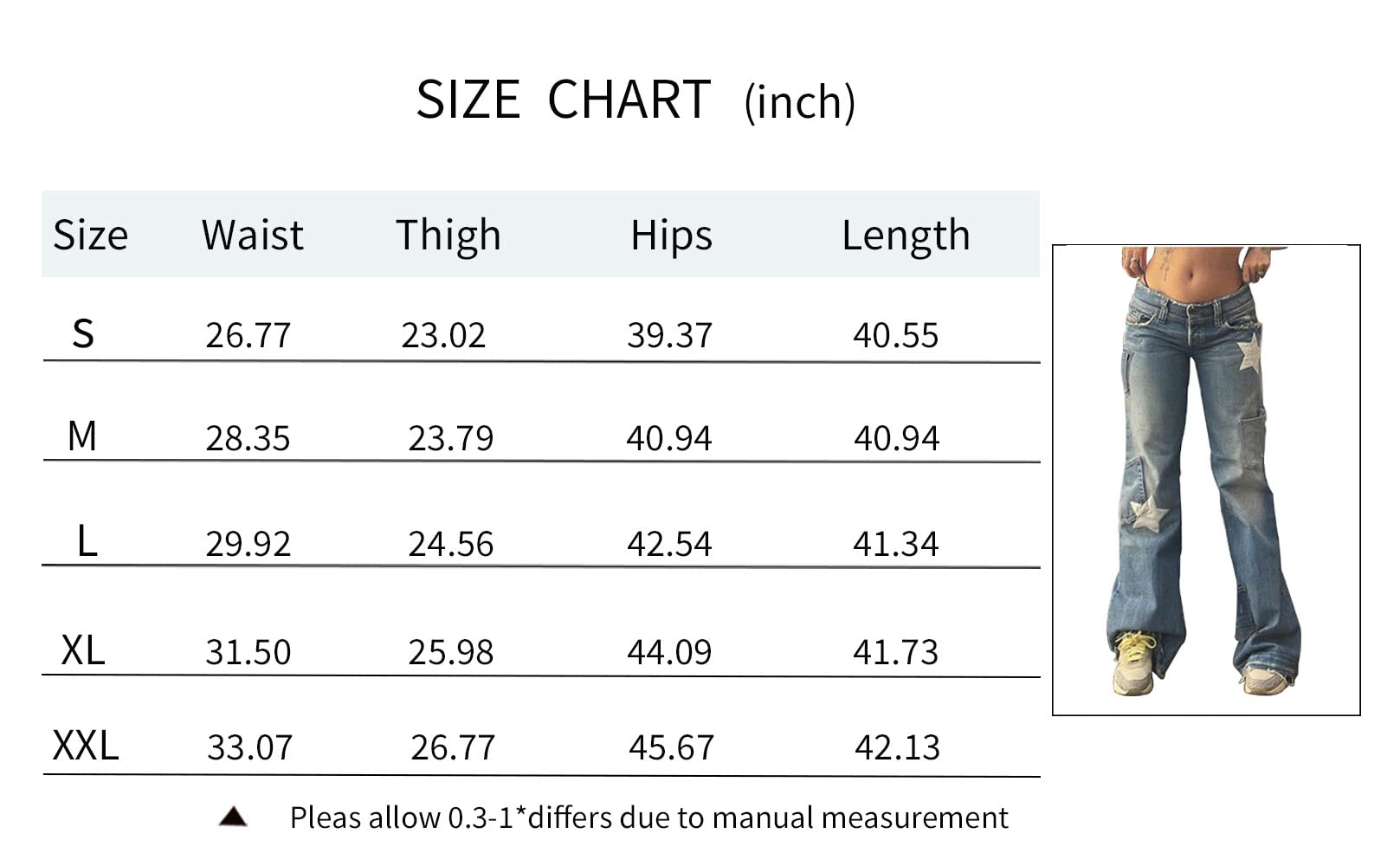 Sunidol Womens Star Jeans High Waist Baggy Cargo Jeans 90s Vintage Y2K Outfit Distressed Graphic Jeans Blue 3XL