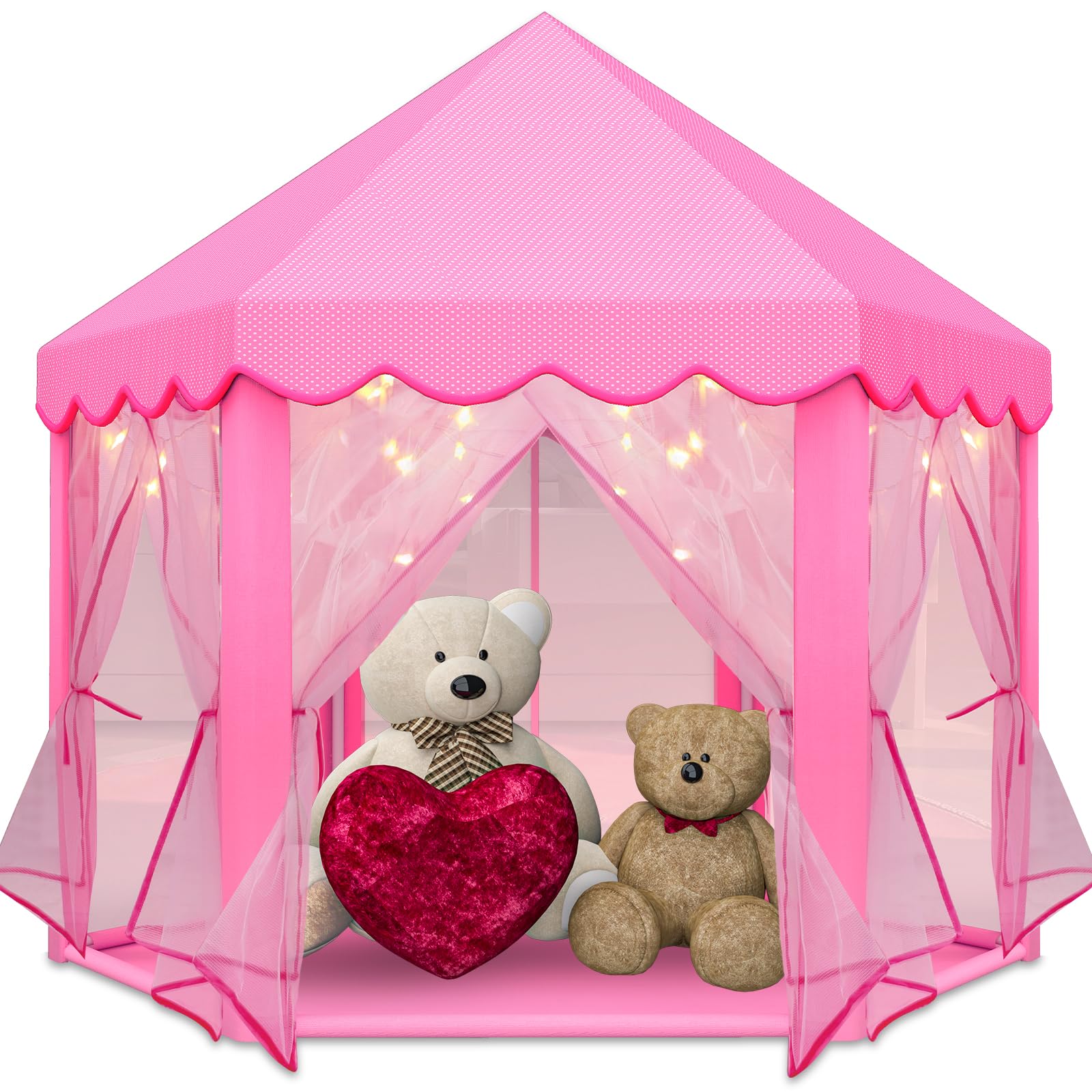 Princess Tent Girls Large Playhouse Kids Castle Play Tent with Star Lights Toy for Children Indoor and Outdoor Games for Ages 3 4 5 6 Year Old