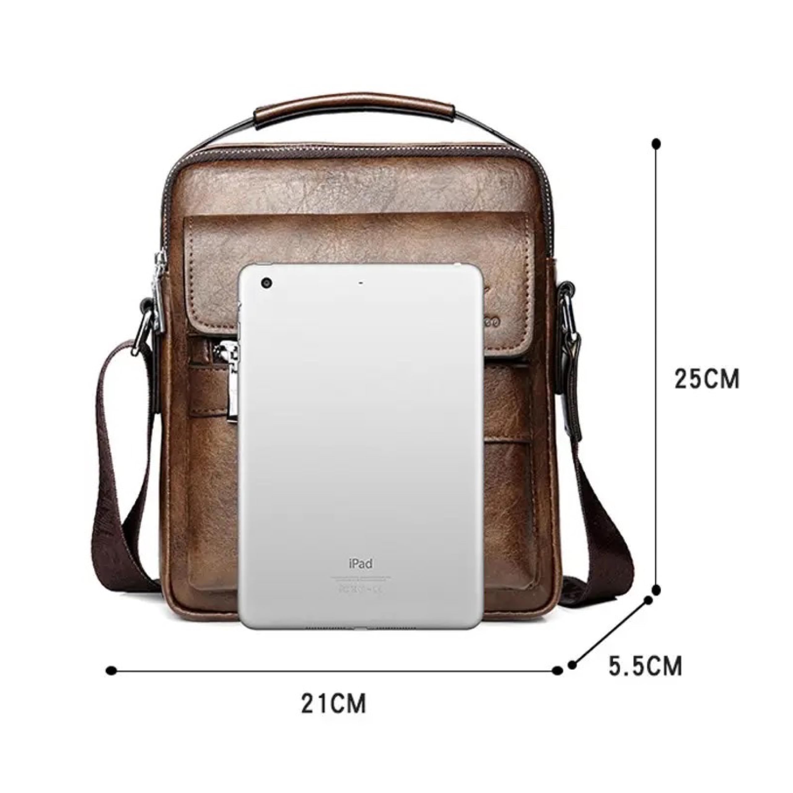 SonaGear Leather Messenger Bag for Men, Stylish Briefcase for work & Office, Crossbody design, sleek leather finish (Dark Brown)