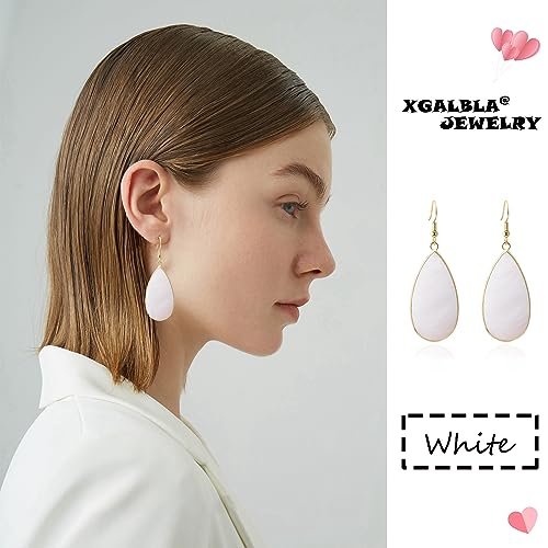XGALBLA Natural Crystal Healing Birth Stone Drop Earrings Statement White Teardrop Quartz Dangle Earrings for Women Gold Fashion Jewelry
