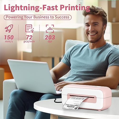 Phomemo Thermal Shipping Label Printer, 4x6 Desktop Thermal Label Printer for Shipping Packages/Small Business/Office/Home, Widely Used for Amazon, Ebay, Shopify, Etsy, UPS, FedEx - Pink (USB Only)