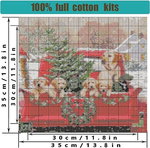 Christmas Truck Stamped Cross Stitch Kits - Dog Counted Cross Stitch Kits for Beginners Adults Needlepoint Cross-Stitch Patterns Dimensions Needlecrafts Embroidery Kits Arts and Crafts