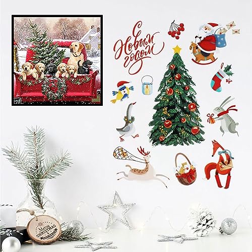 Christmas Truck Stamped Cross Stitch Kits - Dog Counted Cross Stitch Kits for Beginners Adults Needlepoint Cross-Stitch Patterns Dimensions Needlecrafts Embroidery Kits Arts and Crafts