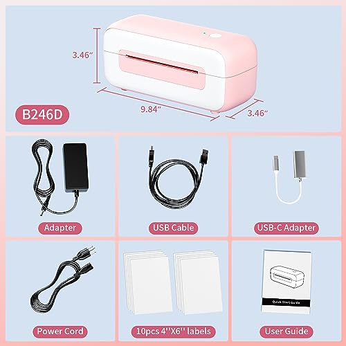 Phomemo Thermal Shipping Label Printer, 4x6 Desktop Thermal Label Printer for Shipping Packages/Small Business/Office/Home, Widely Used for Amazon, Ebay, Shopify, Etsy, UPS, FedEx - Pink (USB Only)