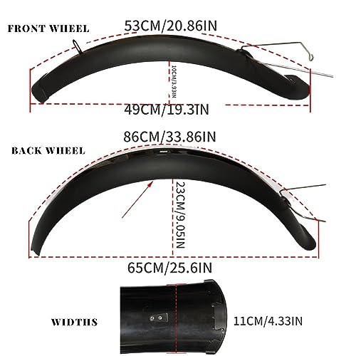 WRUIOY Fat Bike Fender Front and Rear Fender Set for Fat Tire Bike Wings Full Coverage Set(20Inch) (Black)