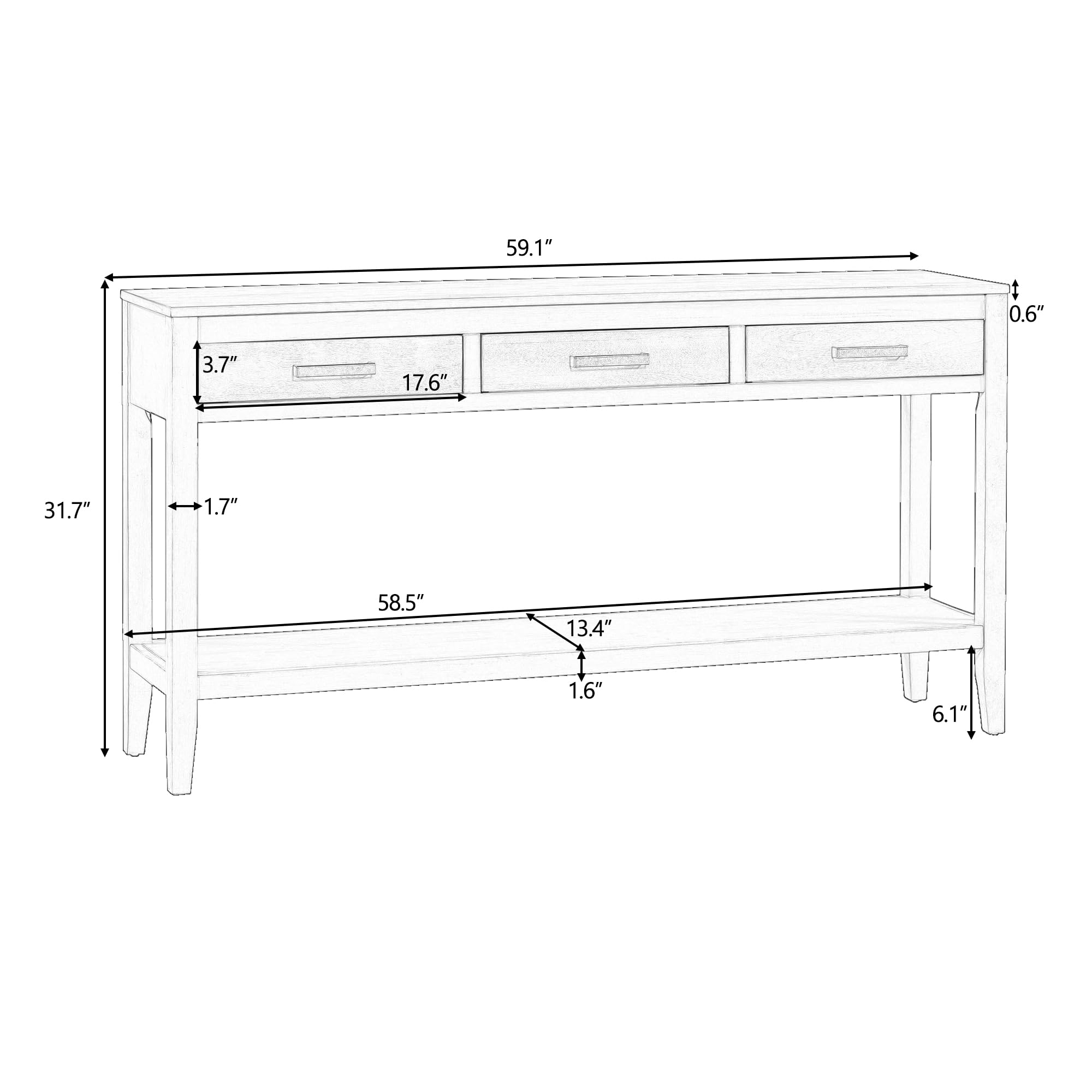 VilroCaz Modern Console Table Sofa Table with 3-Drawer and 1 Bottom Shelf, 59'' Long Solid Wood Sideboard Entrance Table for Entryway Hallway Living Room Foyer Corridor (Black-P1)