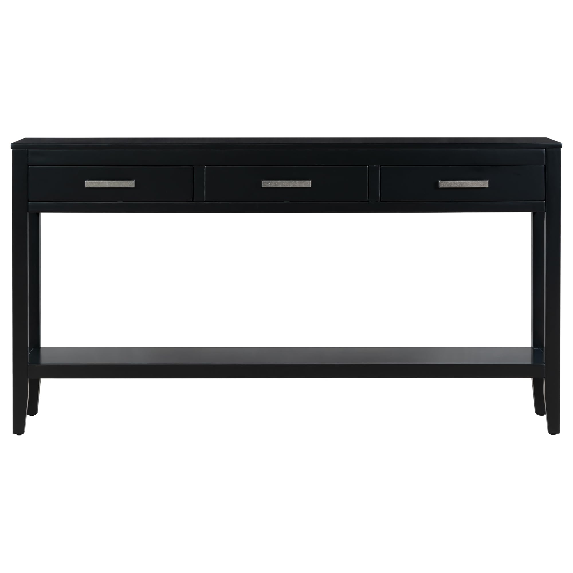 VilroCaz Modern Console Table Sofa Table with 3-Drawer and 1 Bottom Shelf, 59'' Long Solid Wood Sideboard Entrance Table for Entryway Hallway Living Room Foyer Corridor (Black-P1)