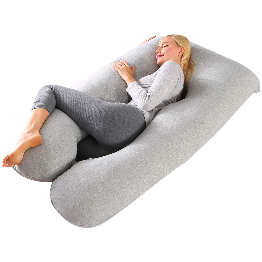 Pregnancy Body Pillows for Sleeping, Shredded Memory Foam U Shaped Full Body Pillow for Adults, Maternity Pillows for Women, Support Neck, Back, Belly, Legs, Hip, Removable Cover(Light Grey)
