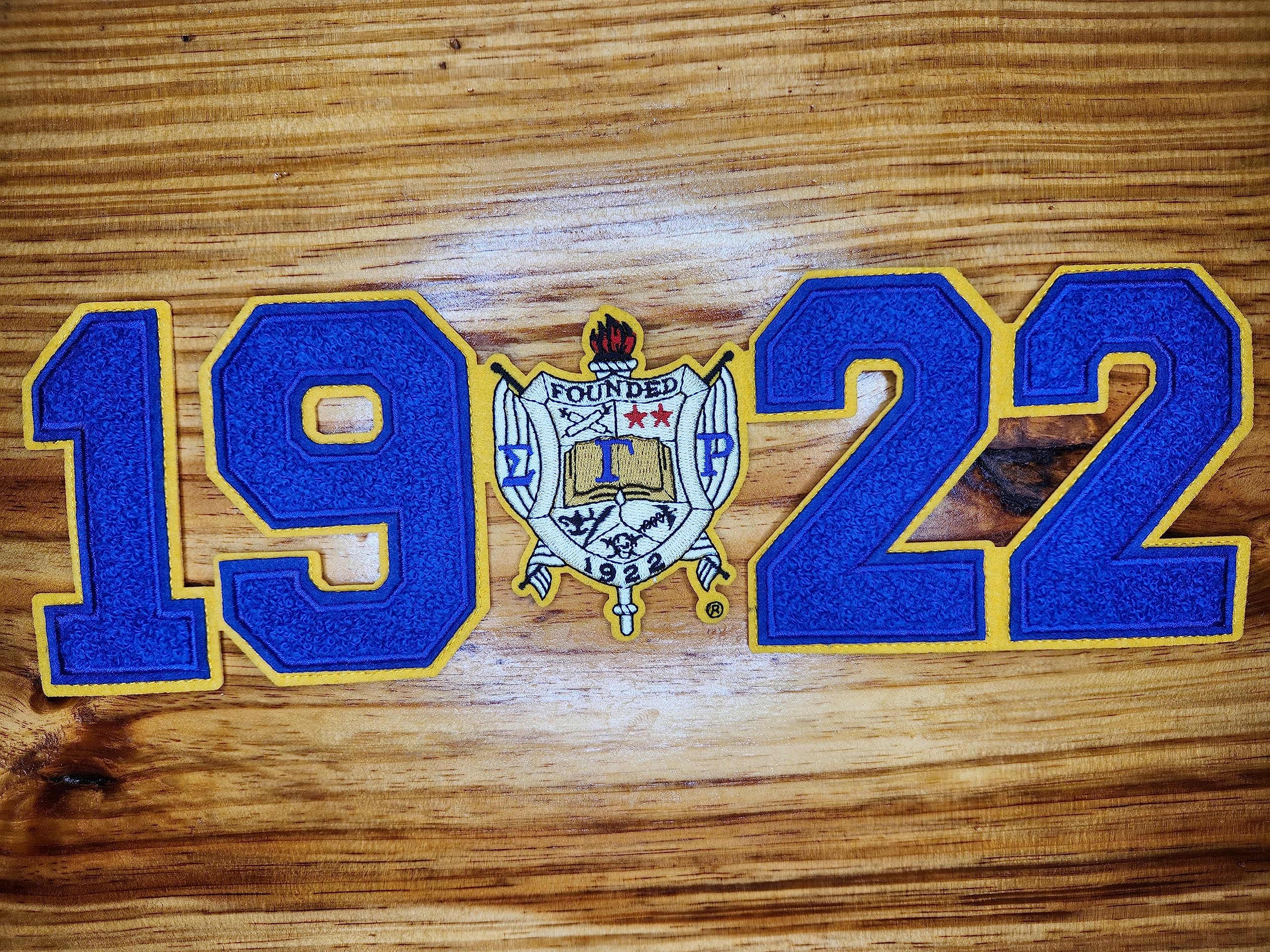 Royal Blue and Gold 12" Sigma Gamma Rho 1922 Iron on Chenille and Embroidered Patch