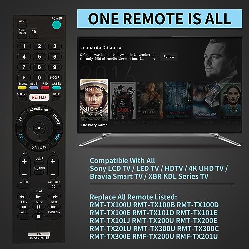 ENZODOTS® Newest Universal Remote Control RMT-TX100U for All Sony LCD LED 2K 4K UHD and Bravia Smart TVs with Netflix & Home Buttons