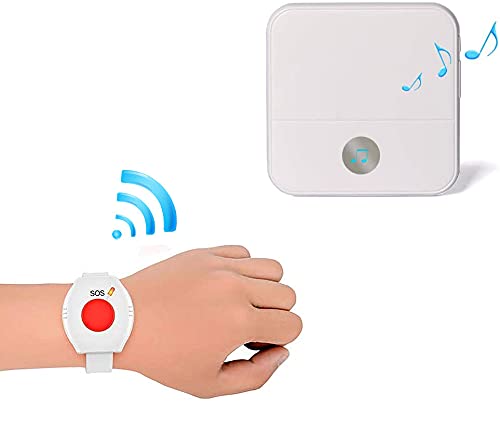 NiCalBel Wireless Wrist Pager Watch Caregiver Call Button System in Home Nurse Alert Pager Personal Help Alert for Caregivers Patients Elderly 1 Watch Call Button 2 plugin Receiver