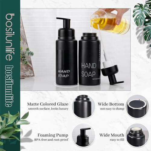 Bosilunlife Foaming Soap Dispenser - Foam Hand Soap Dispenser Pump Bathroom Foaming Hand Soap Dispenser Bottle Refillable Ceramic Black Foaming Soap Dispenser for Kitchen Sink