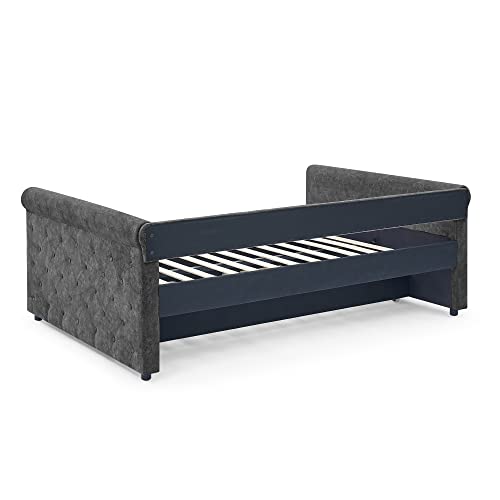 GLORHOME Full Daybed with Trundle Upholstered Tufted Sofa Bed with Button and Copper Nail on Arms,Gray