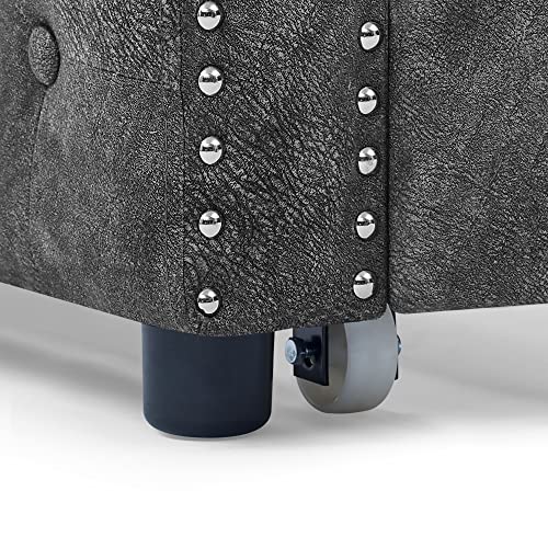 GLORHOME Full Daybed with Trundle Upholstered Tufted Sofa Bed with Button and Copper Nail on Arms,Gray