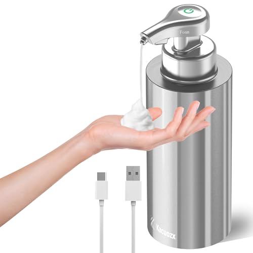 Automatic Soap Dispenser Stainless Steel - Rechargeable Touchless Hand Foam Soap Dispenser, 450mL Foaming Soap Dispenser, Electric Auto Dish Soap Dispenser for Bathroom, Kitchen Sink