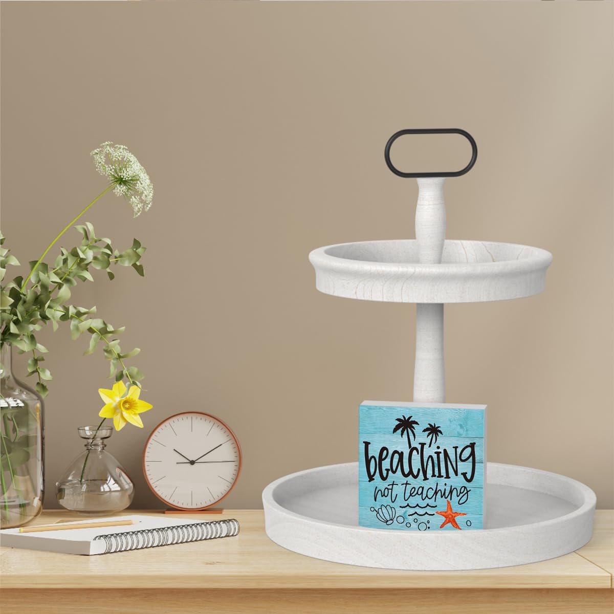 Beaching Not Teaching Wooden Box Sign, Rustic Funny Beach Theme House Bedroom Decor, Coastal Vibe Wood Box Sign for Home Office Shelf Table Decoration 5 X 10 Inches Gift for Beach Lover