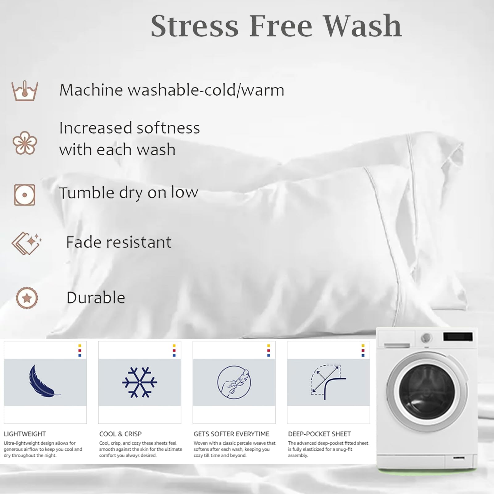 Twin Size Sheet Set -Luxury 4 Piece Bed Sheets for Twin Size Bed, Secure-Fit Deep Pocket Sheets with Elastic, Breathable Hotel Bed Sheets & Pillowcase Set, Wrinkle Free Oeko-Tex Sheets (White)