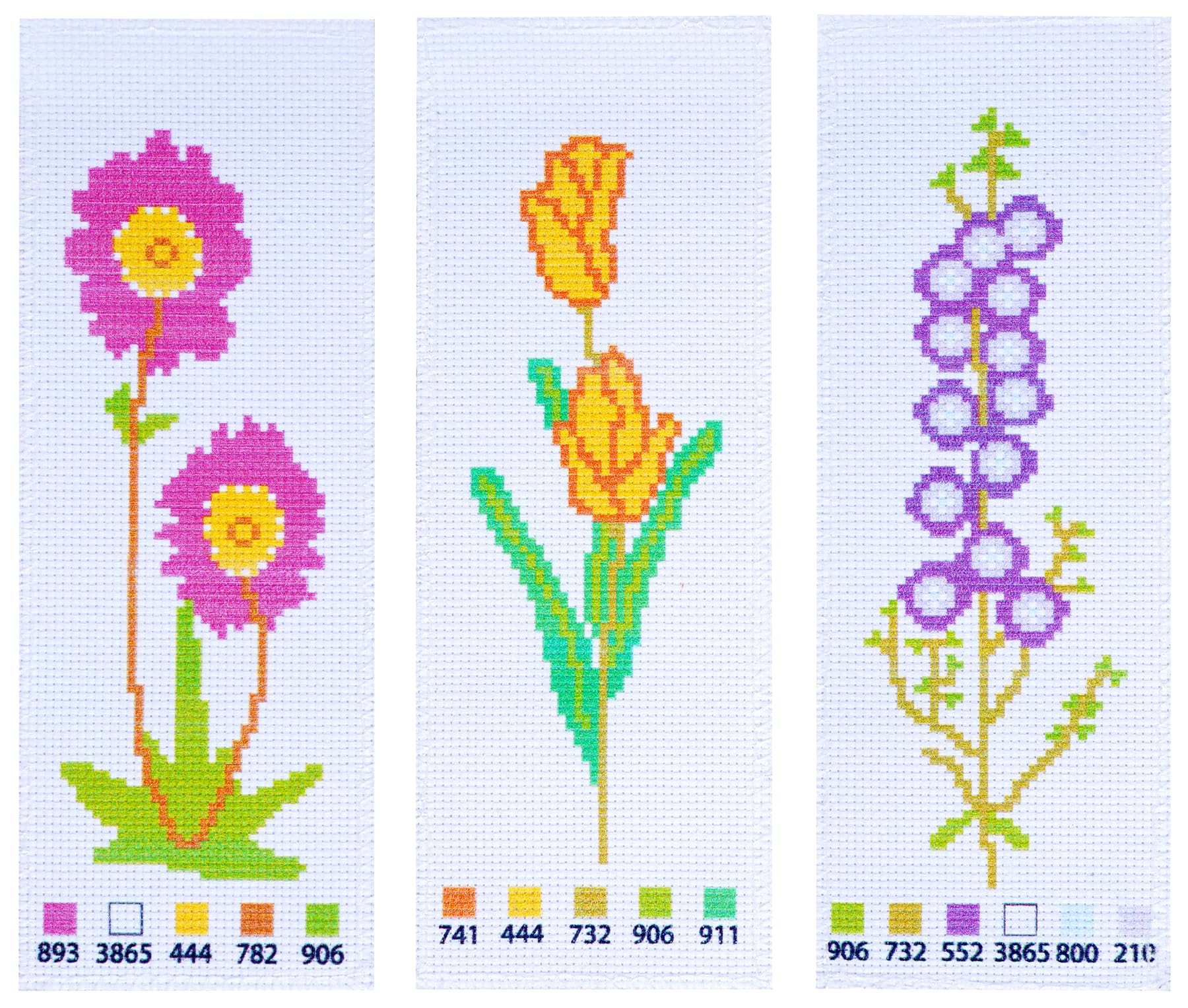 yeabwps 3Pcs Cross Stitch Bookmark Kits Embroidery DIY Bookmark Flower Patterns DIY Cross Stitch Bookmarks for Beginners Daisies Tulips Bellflower Handmade DIY Cross Stitch