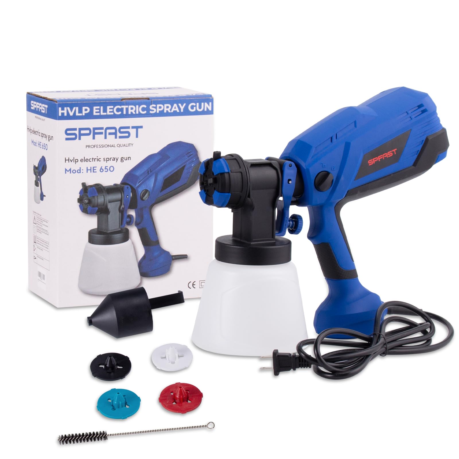 SPFAST Electric Paint Sprayer, 650W High Power HVLP Spray Paint Gun, with 5 Copper Nozzles & 3 Spray Patterns, Easy to Clean, Spray Painter for Home Interior and Exterior, Furniture, Cabinets, Fence