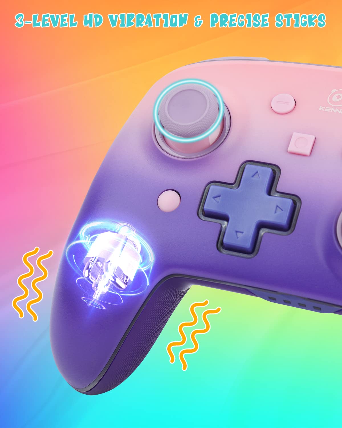 KENNEAS Wireless Controller Compatible with Switch/OLED/Lite(No Deadzone), Ergonomics Grip/Fancy LED Light/Replaceable Faceplates/ 850mAh Big Battery/Turbo/Adjustable Vibration Gamepad Gift Choice