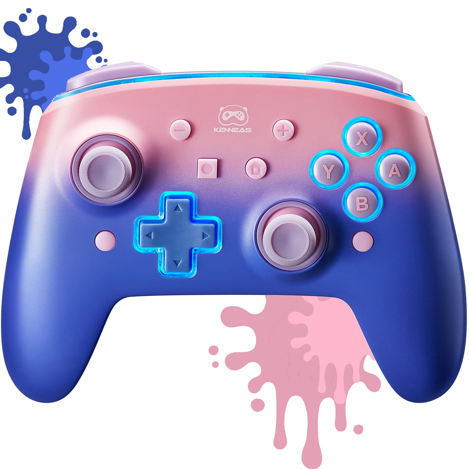 KENNEAS Wireless Controller Compatible with Switch/OLED/Lite(No Deadzone), Ergonomics Grip/Fancy LED Light/Replaceable Faceplates/ 850mAh Big Battery/Turbo/Adjustable Vibration Gamepad Gift Choice