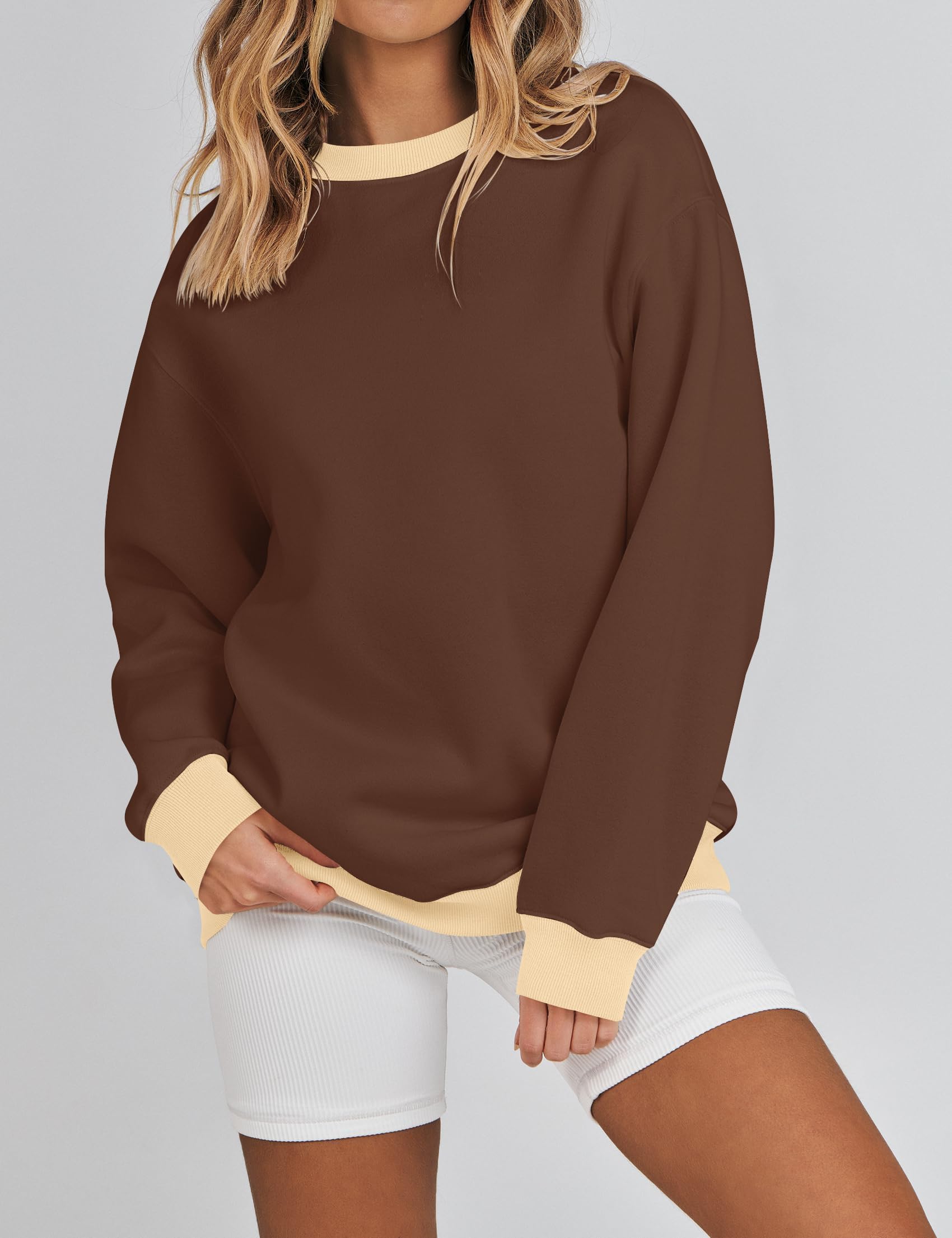 ZESICA Sweatshirt for Women Casual Long Sleeve Crewneck Oversized Pullover Jumper Tunic Tops,Rose,Small