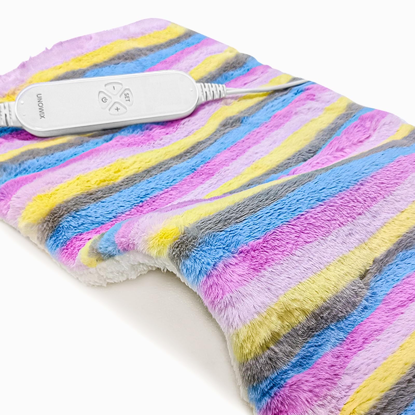 UNOWIX Electric Heating Pad for Back/Waist/Abdomen/Shoulder/Neck Pain and Cramps Relief - 12 Heat Levels, 8 Timers,Cute Plush Heat Pad, Holiday Gifts for Girls, Machine Washable-Rainbow-F(12" x 24")