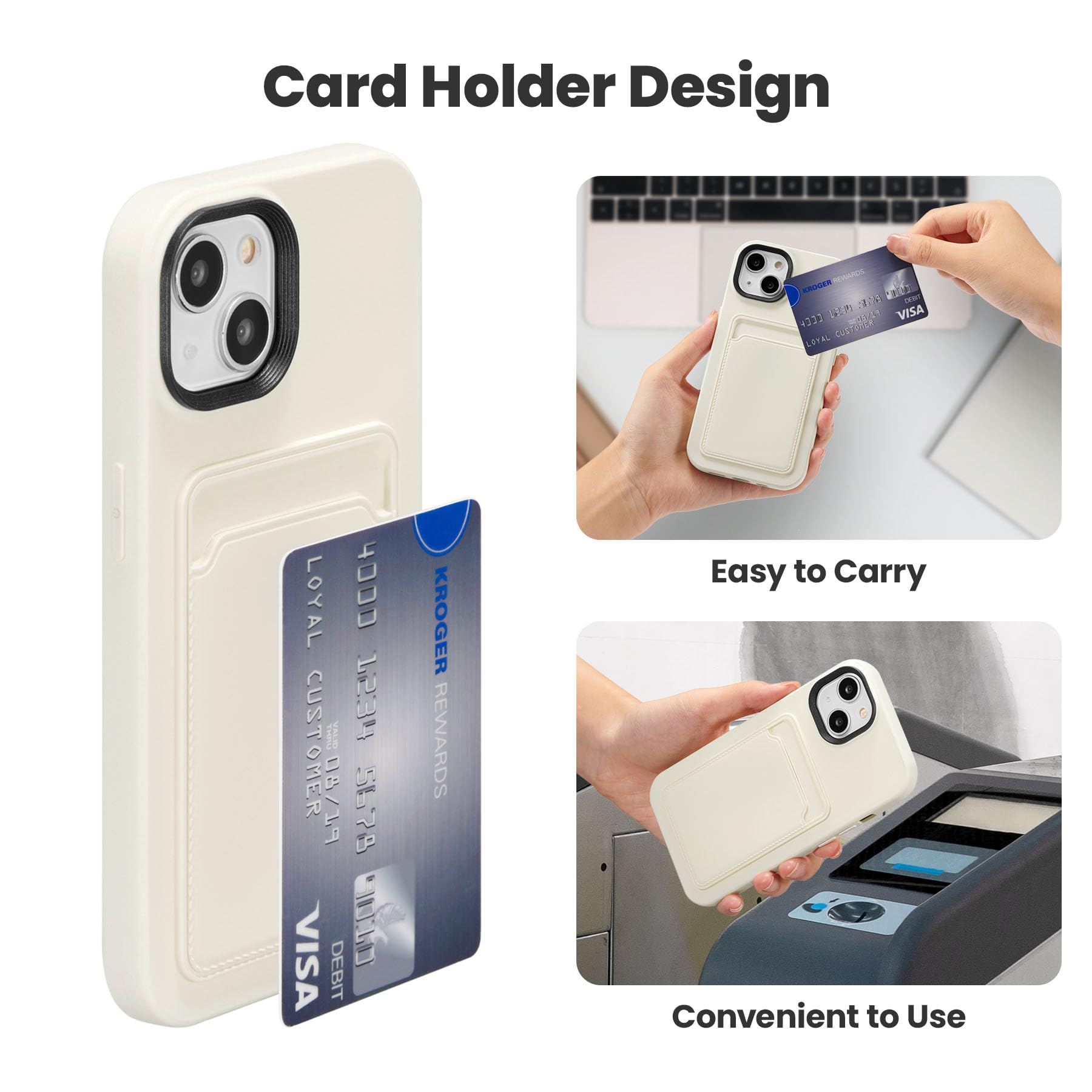 ZCDAYE for iPhone 13 Soft Silicone Case with Card Holder, Silky Touch Camera Protection Credit Card Slot Case, Slim Protective Phone Wallet Cover for iPhone 13(6.1 inch), White