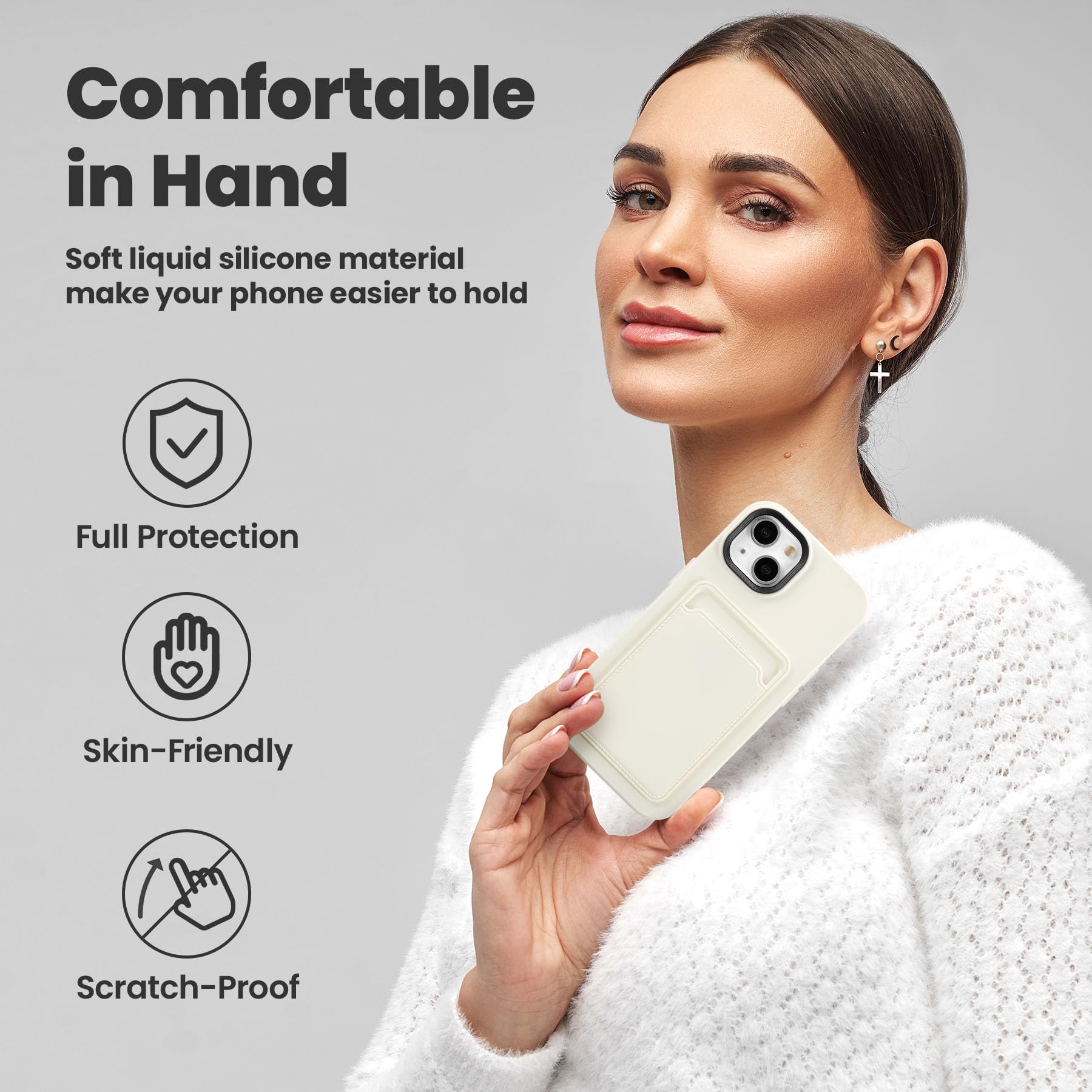 ZCDAYE for iPhone 13 Soft Silicone Case with Card Holder, Silky Touch Camera Protection Credit Card Slot Case, Slim Protective Phone Wallet Cover for iPhone 13(6.1 inch), White