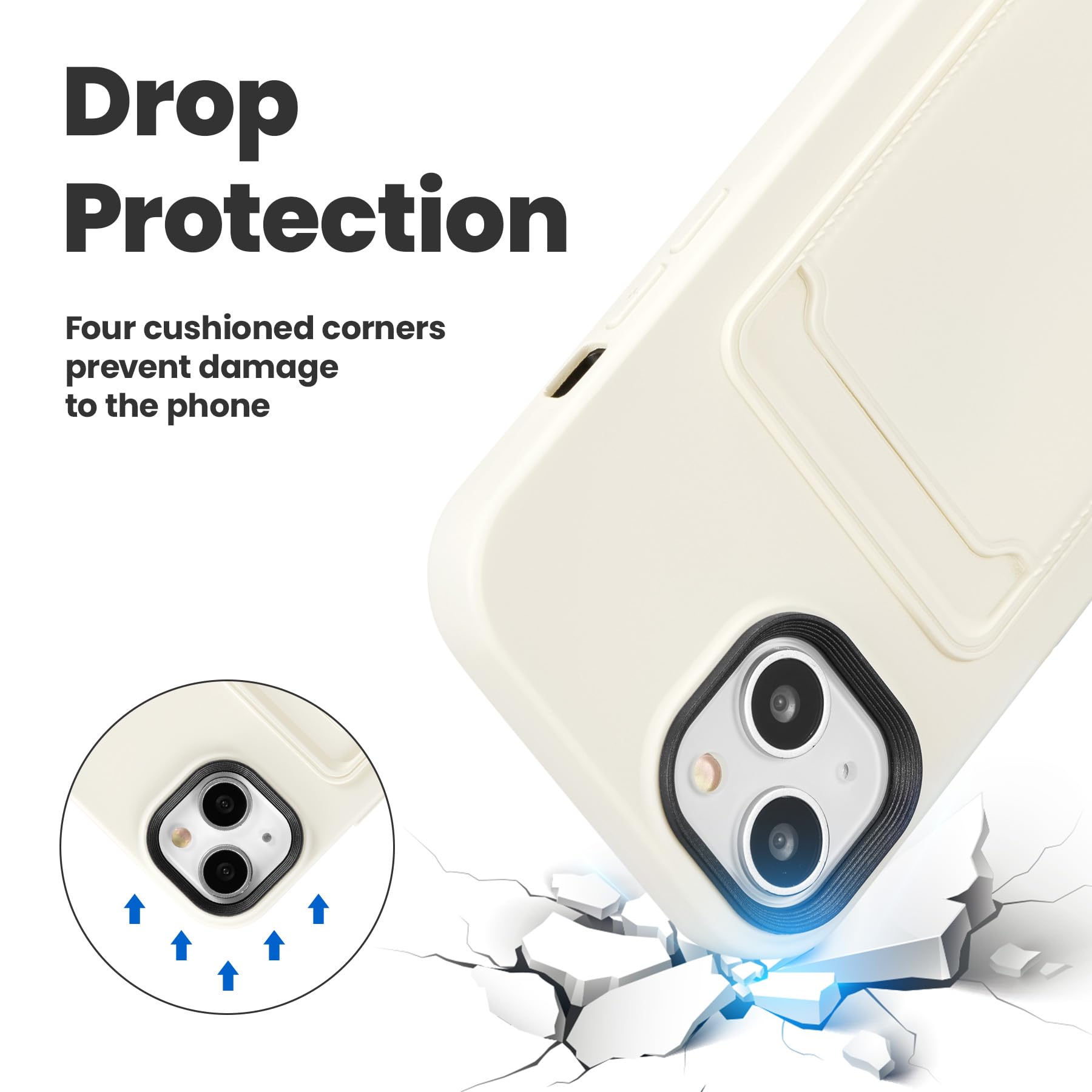 ZCDAYE for iPhone 13 Soft Silicone Case with Card Holder, Silky Touch Camera Protection Credit Card Slot Case, Slim Protective Phone Wallet Cover for iPhone 13(6.1 inch), White
