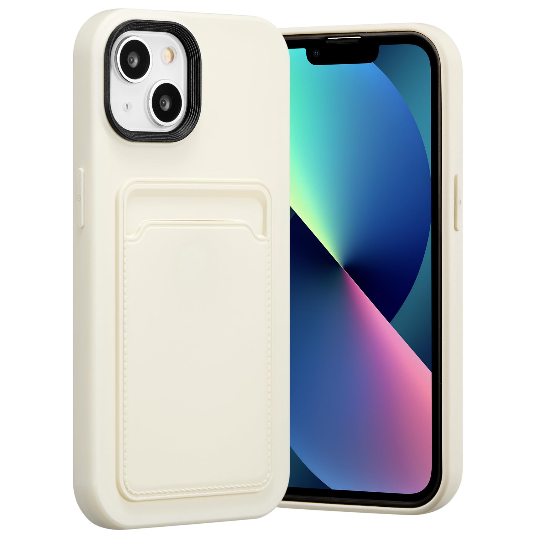 ZCDAYE for iPhone 13 Soft Silicone Case with Card Holder, Silky Touch Camera Protection Credit Card Slot Case, Slim Protective Phone Wallet Cover for iPhone 13(6.1 inch), White