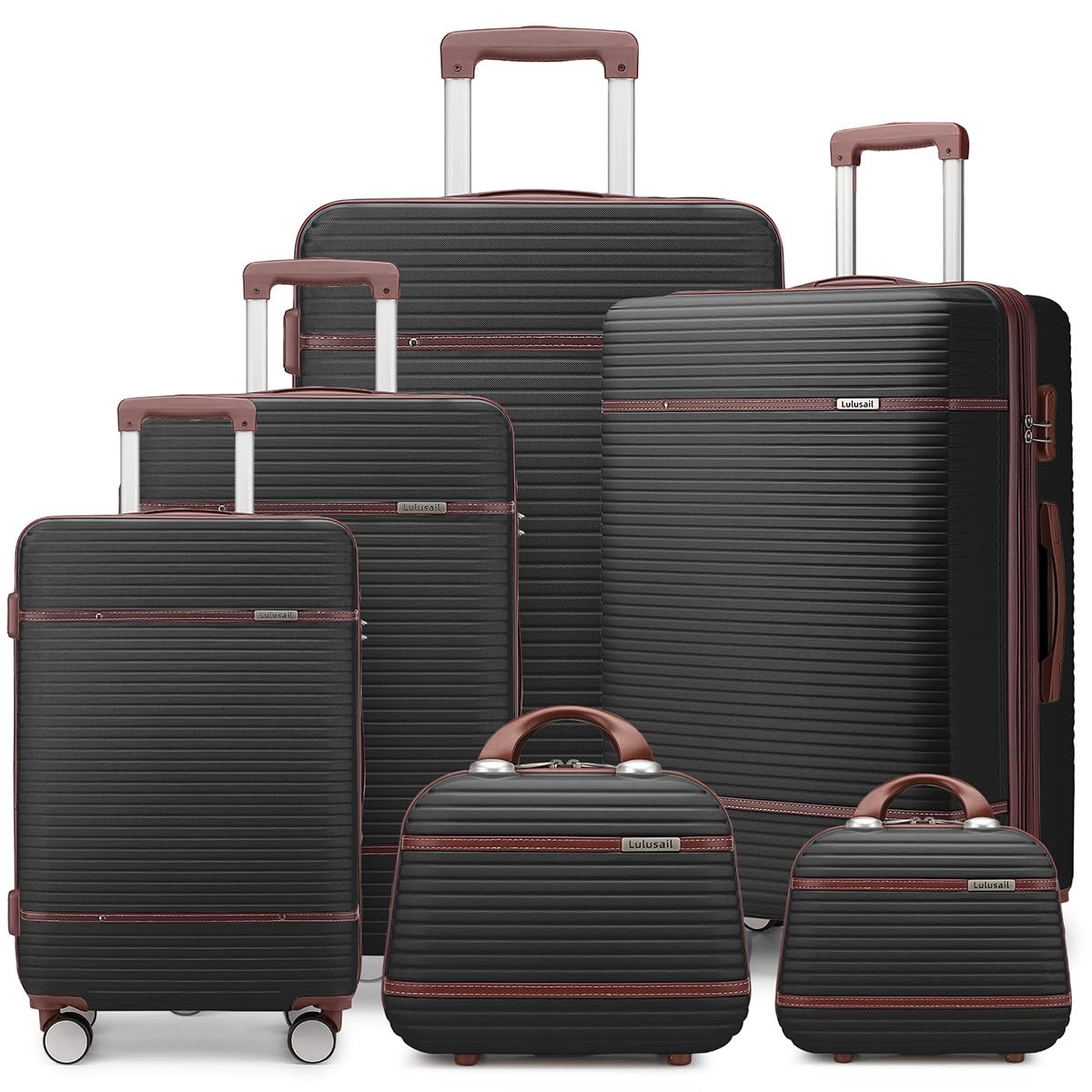 Lulusail Luggage Sets 6 Piece with two Cosmetic Case, Expandable(Only 28 & 24") Hardside Luggage with 360° Spinner Wheels, Durable Luggage Set Clearance For Women Men, Black