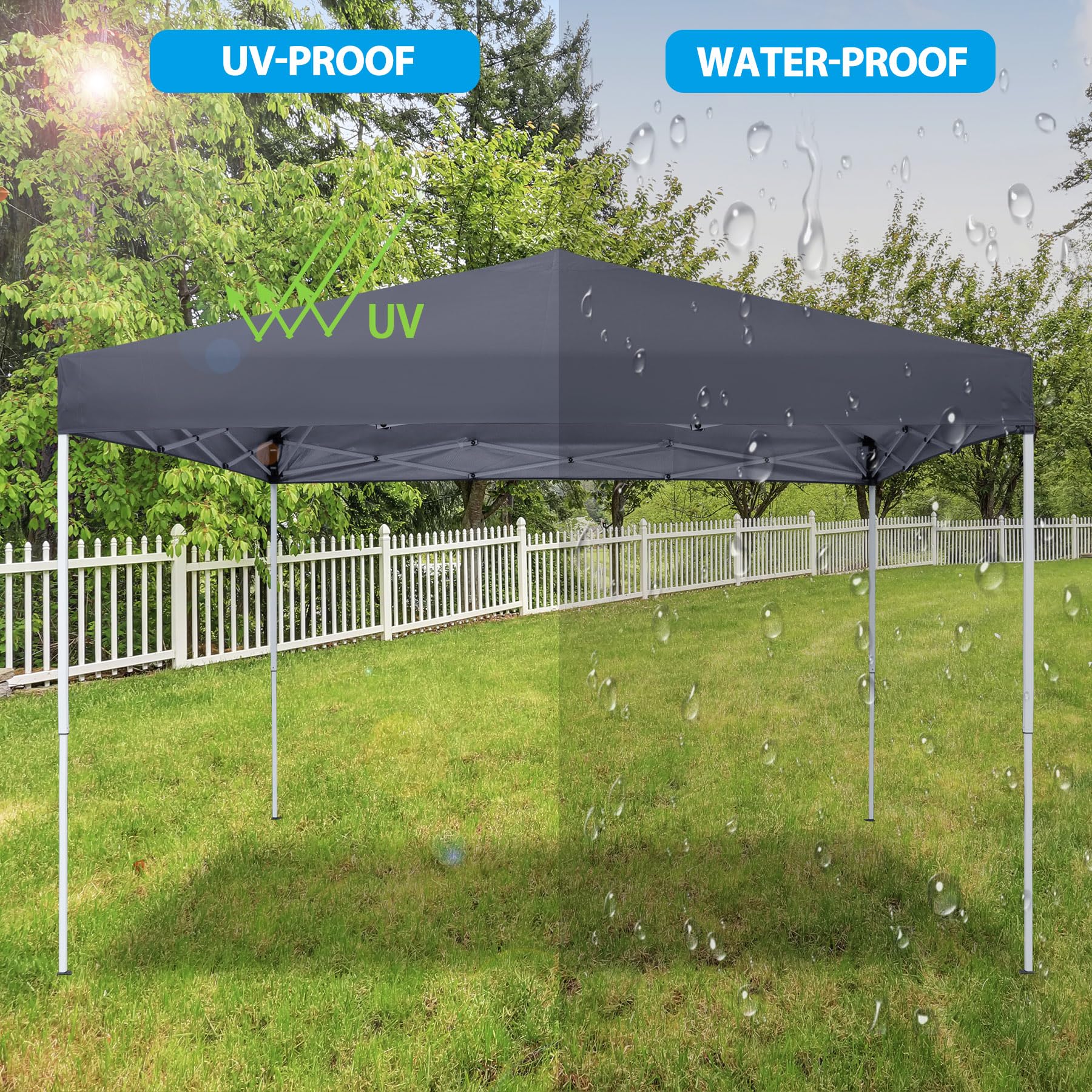 ZENY 10x10 Pop Up Canopy Tent Easy Set-up Outdoor Patio Canopy Adjustable Straight Leg Heights Instant Shelter with Wheeled Bag, Ropes (10x10ft-Grey)