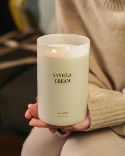 Goodpick Vanilla Scented Candles 22 oz, Luxury Aromatherapy Candles for Home, 2-Wick Soy Candle, Large Jar Candles Gifts for Women, Bath Gift, Christmas, Birthday, 120 Hours Burn Time