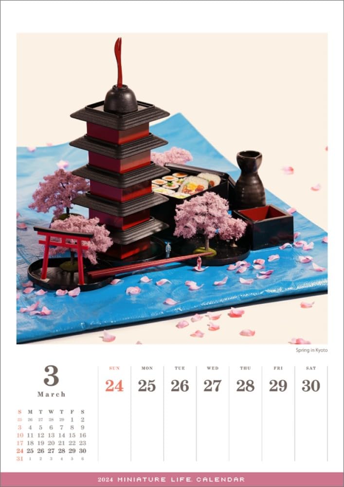 MINIATURE LIFE CALENDAR (overseas version, no Japanese holidays notation) 2024 calendar CL24-0466w