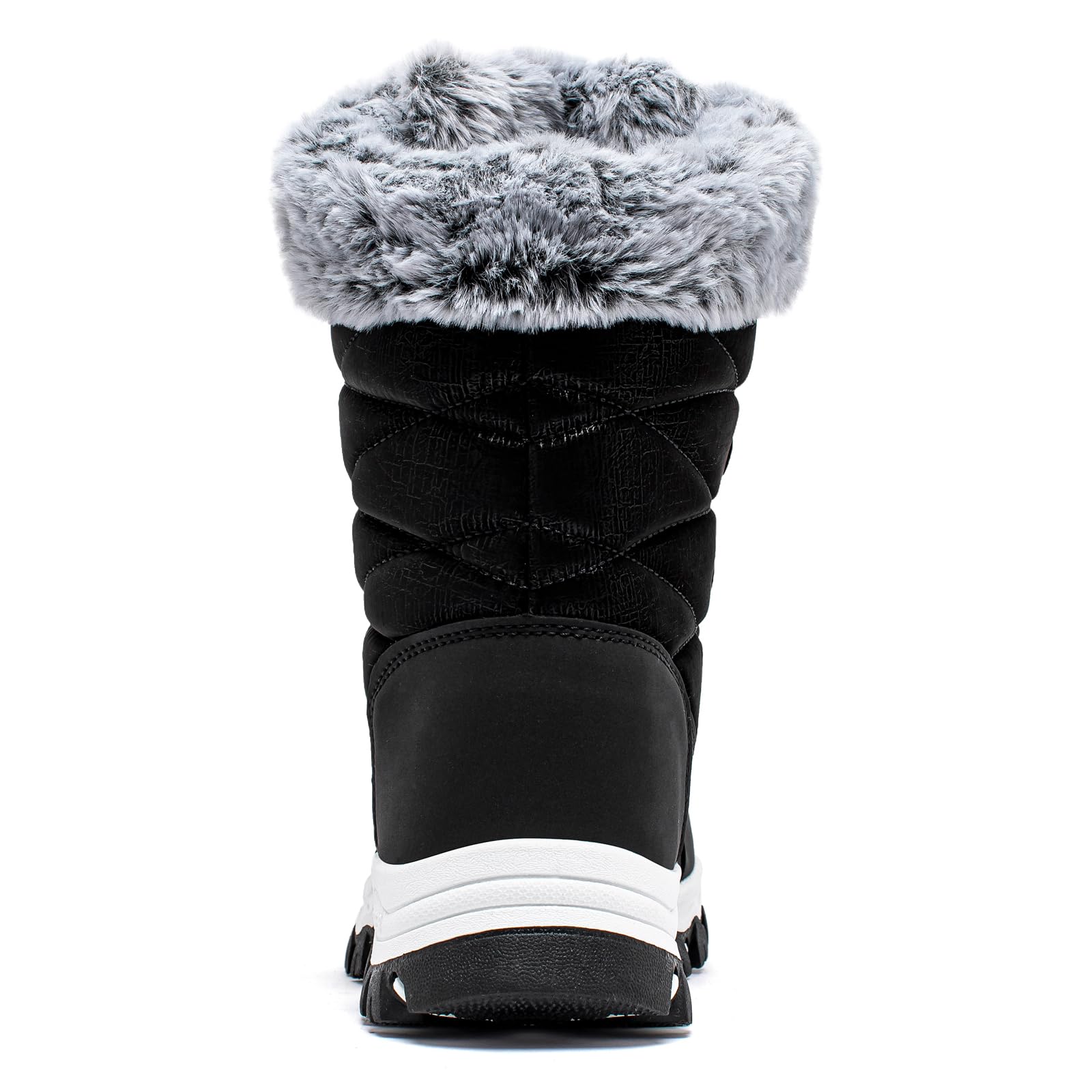 HOBIBEAR Boys Girls Winter Snow Boots Waterproof Insulated Faux Fur Lined Mid-Calf Booties (Black/New,4 Big Kid)