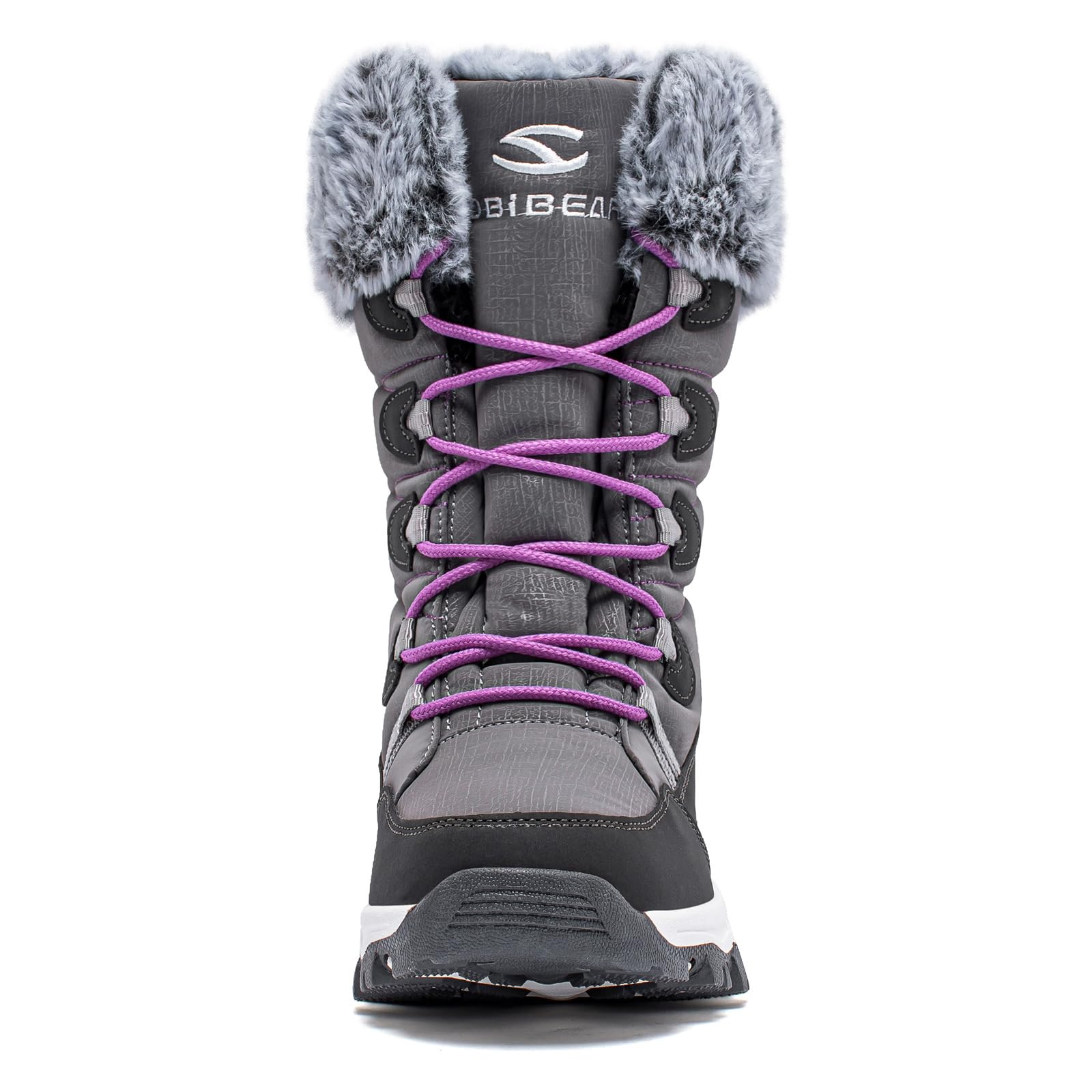 HOBIBEAR Boys Girls Winter Snow Boots Waterproof Insulated Faux Fur Lined Mid-Calf Booties (Grey/New,4 Big Kid)