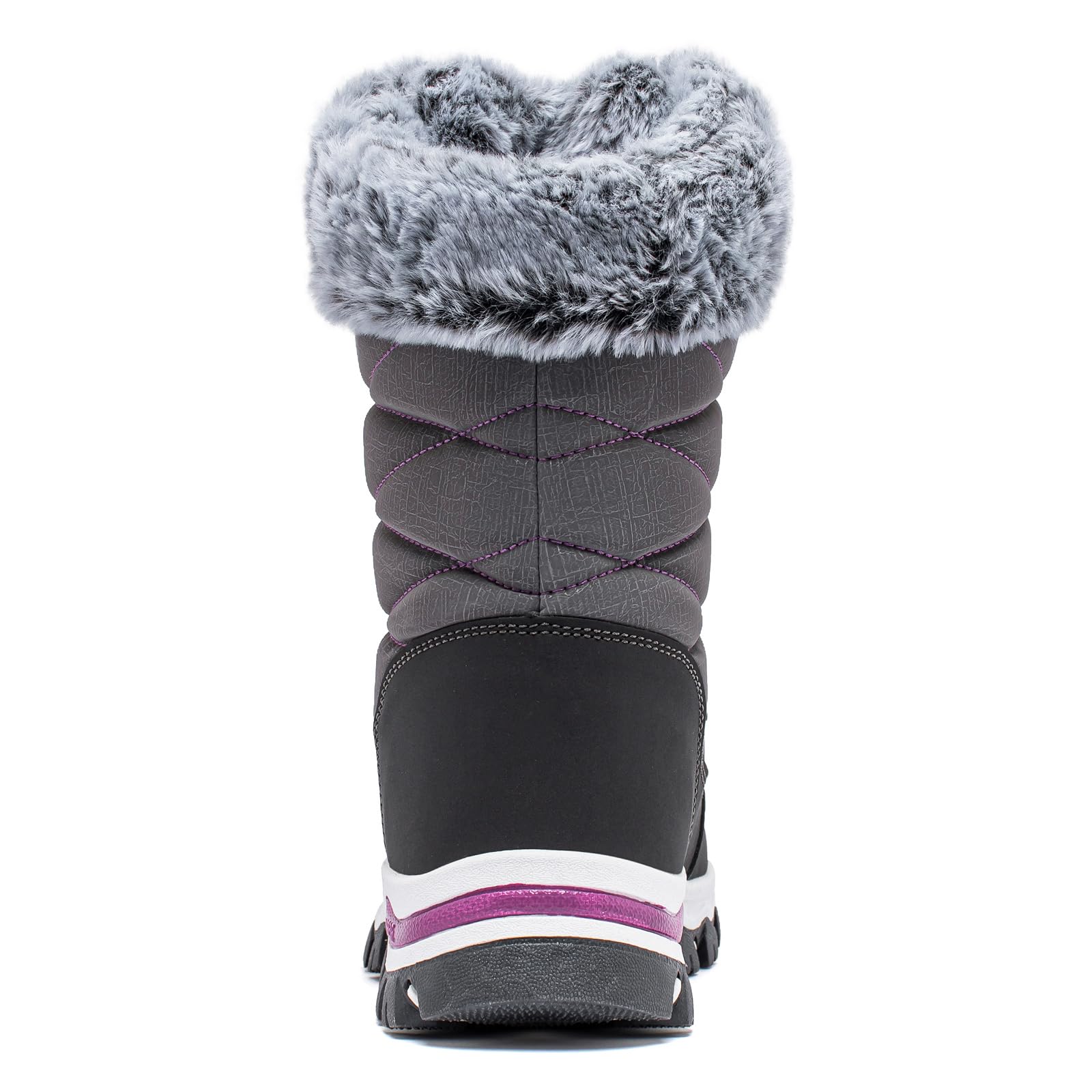 HOBIBEAR Boys Girls Winter Snow Boots Waterproof Insulated Faux Fur Lined Mid-Calf Booties (Grey/New,4 Big Kid)