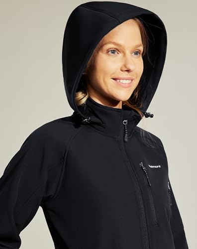 Haimont Women’s Water Resistant Fleece Lined Jackets with Hooded Softshell Windproof Outdoor Skiing Zip Pocket Winter Coat Black XL