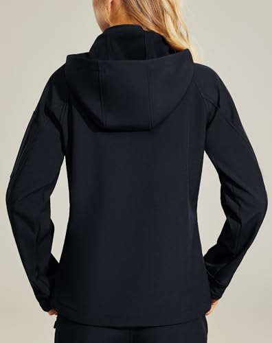Haimont Women’s Water Resistant Fleece Lined Jackets with Hooded Softshell Windproof Outdoor Skiing Zip Pocket Winter Coat Black XL