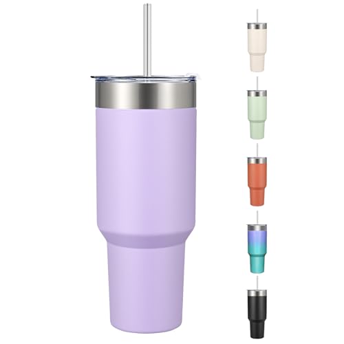 Lifecapido 40 oz Tumbler, Stainless Steel Tumbler, Double Wall Vacuum Insulated Tumbler with Lids and Straws, Insulated Coffee Tumbler, Powder Coated Travel Mug for Cold Hot Drinks, Light Purple
