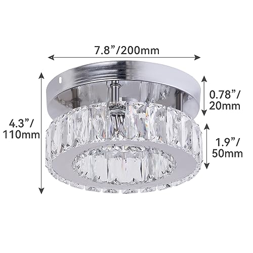 Finktonglan Modern Crystal Ceiling Light LED Mini Chandelier Flush Mount Ceiling Light Fixtures K9 Crystal Round Ceiling Lamp for Hallway Foyer Bedroom
