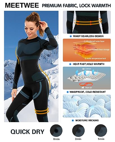 MEETWEE Thermal Underwear Set for Women,Winter Base Layer Long Johns Warm Top and Bottom Sets for Skiing(Green,S)