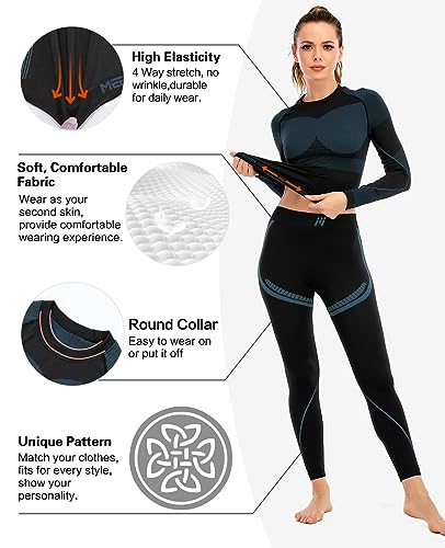 MEETWEE Thermal Underwear Set for Women,Winter Base Layer Long Johns Warm Top and Bottom Sets for Skiing(Green,S)